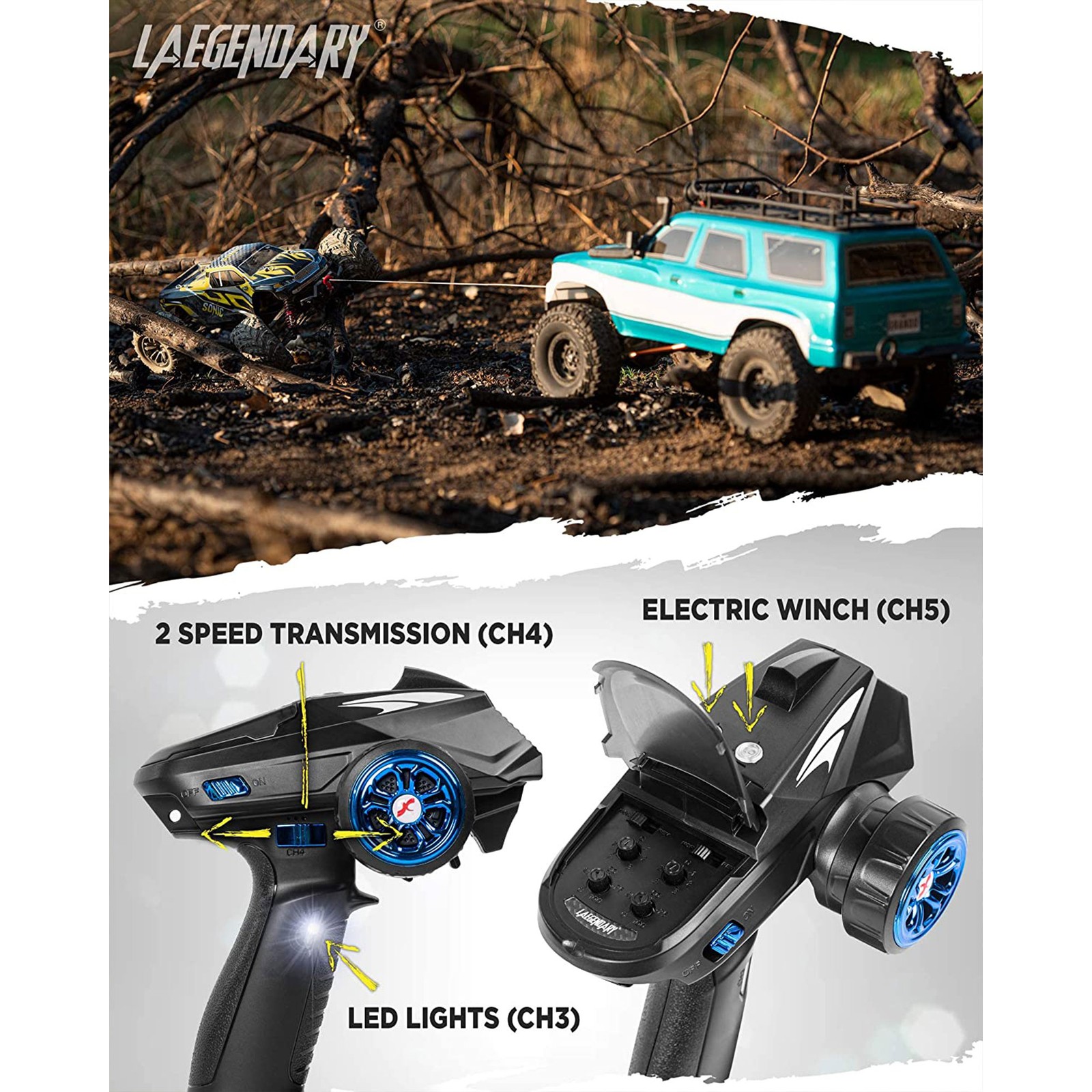 Grando 1:10 Scale RTR RC Remote Control Rock Crawler SUV, Blue-Green ...