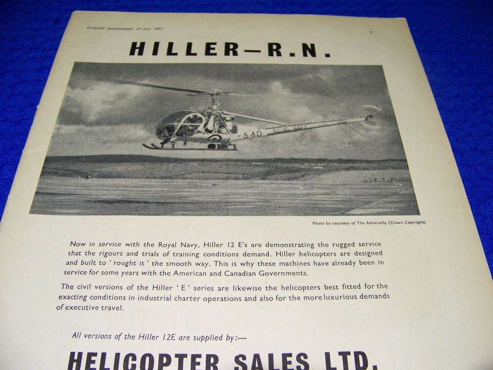 1963 HILLER 12 E HELICOPTER "HILLER-R.N.."..1-PAGE SALES AD (41GG) | eBay
