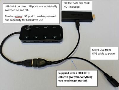 OTG USB 3.0 Hub supplied with FREE OTG cable Amazon Fire TV Fire Stick ...