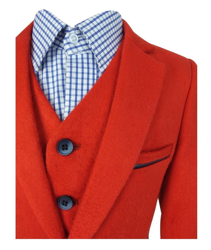 Designer Baby Boys Soft Suede Felt 4 Piece Red & Blue Suit Set with ...