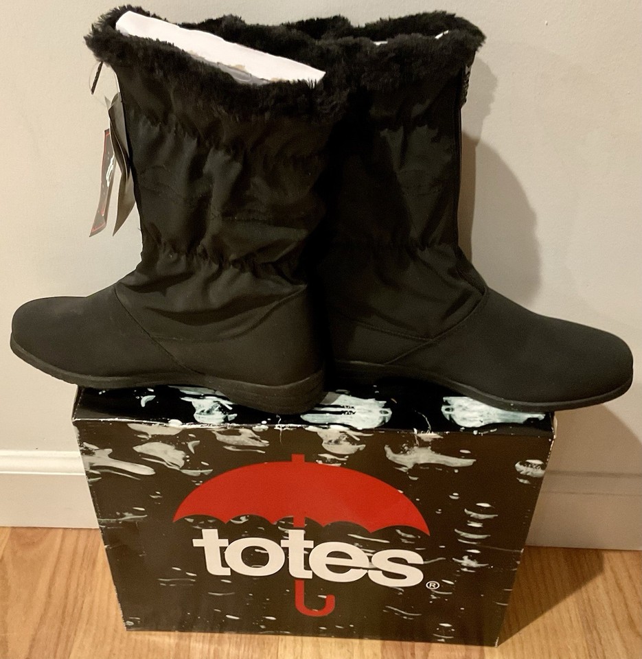 NOS TOTES WATERPROOF BLACK ZIP LADIES BOOTS SIZE 9M NEW IN BOX NEW WITH ...