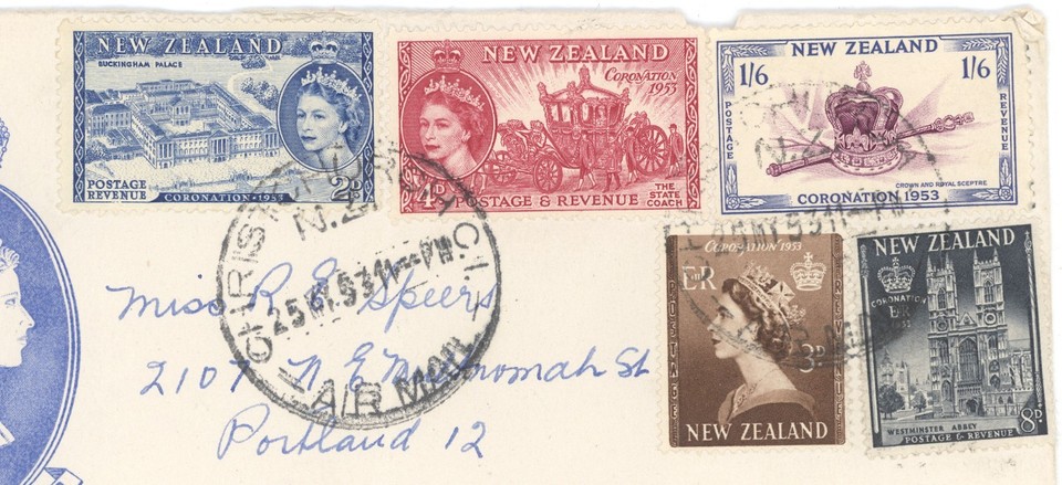 1953 NZ Queen Elizabeth II Coronation Airmail Cover Full Set to USA ...