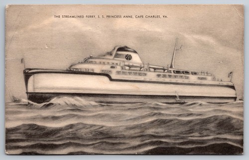SS Princess Anne Ferry at Cape Charles VA Drawing Postcard Raymond ...