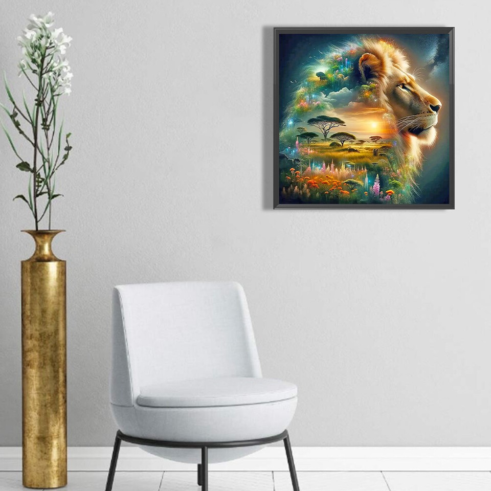 5D DIY Full Square Drill Diamond Painting Lion Silhouette Decor Art ...