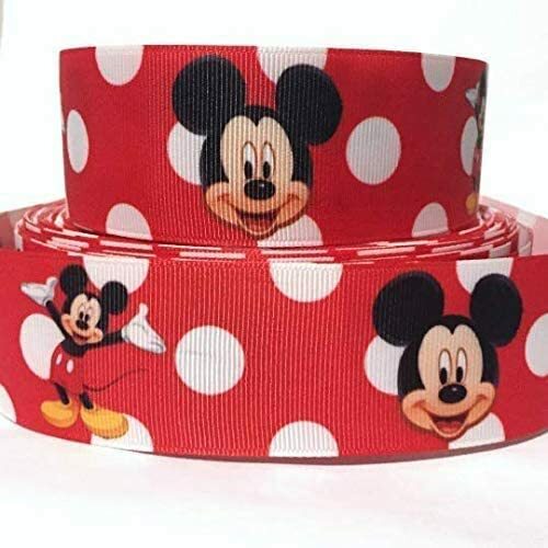 GROSGRAIN RIBBON 5/8", 7/8", 1.5", 3" Mickey Mouse White dots Red ...