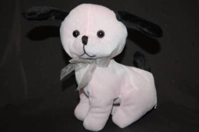 Pink Puppy Dog Black Ears Tail Bow Puki Intl Plush 8" Toy Lovey | eBay