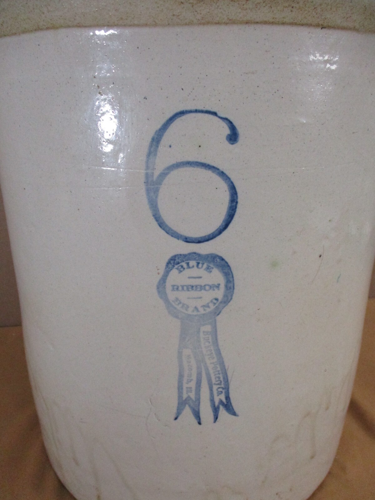 Vintage 6 Gallon BLUE RIBBON STAMP Stoneware Crock w/ Elephant Ear ...