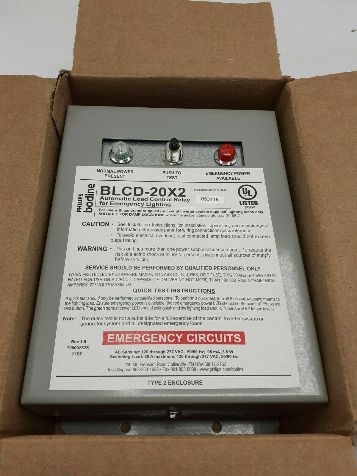 Bodine BLCD-20X2 20A 120/277V Emergency Lighting Bypass Automatic ...