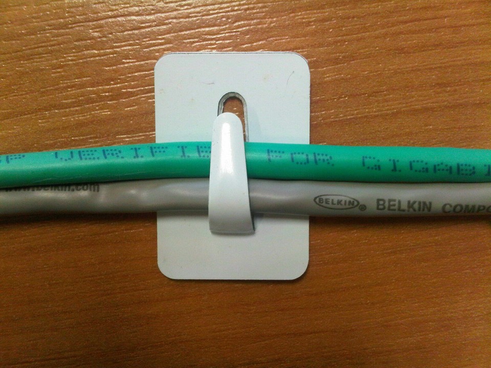 Self Adhesive Sticky Back Cable Tidy Clips Fixings Steel Wire Bendy ...