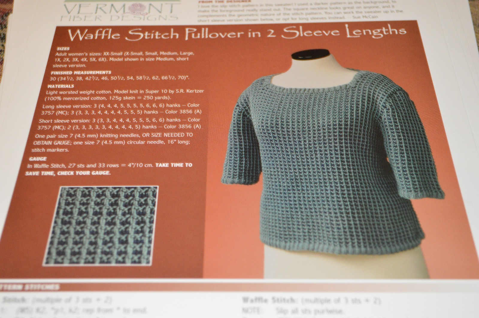 Vermont Fiber Designs Knitting Pattern 136 Waffle Stitch Pullover XXS ...