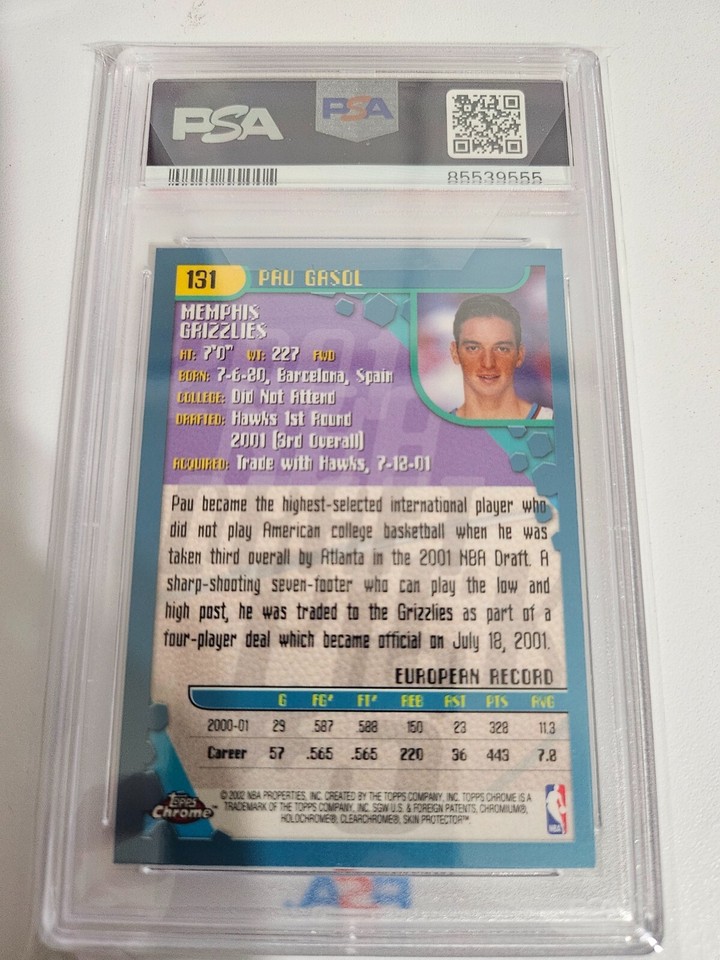2001-02 Topps Chrome #131 Pau Gasol RC Rookie **PSA 9 MINT** GRIZZLIES ...