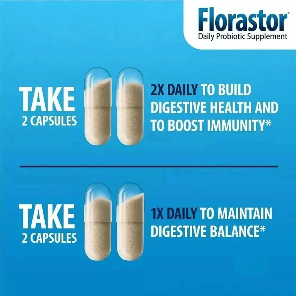 Pack of 2 Florastor Daily Probiotic Supplement - 100 Veggie Capsules ...