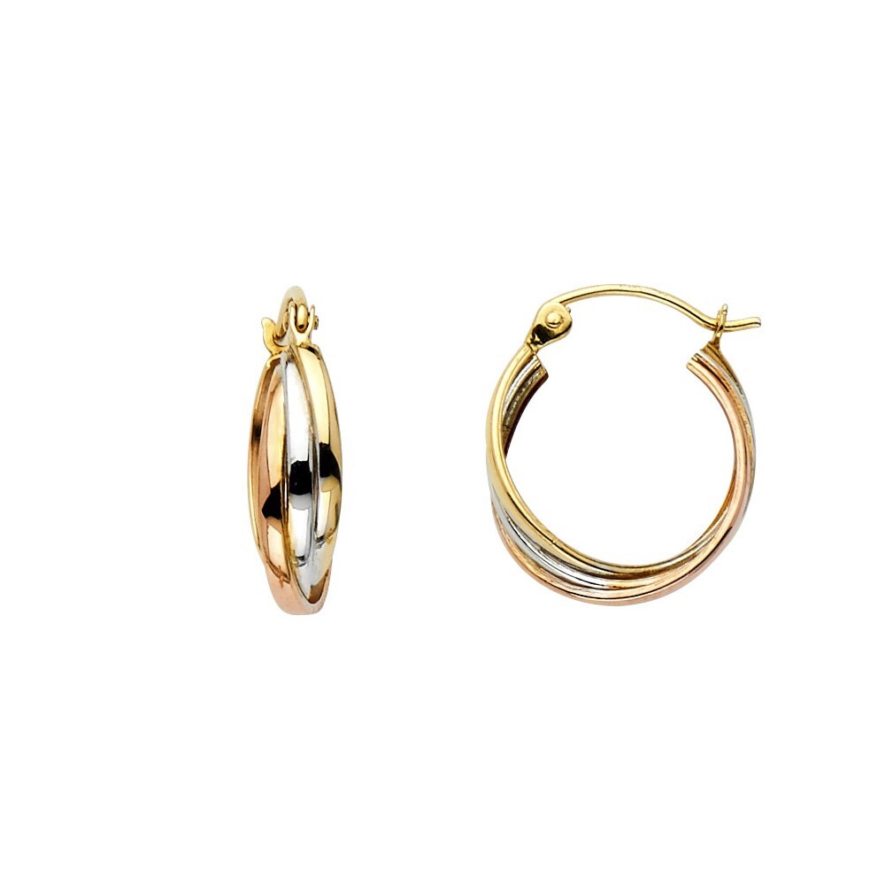 14K Tri Color Gold 3 Line Hoop Earrings | eBay