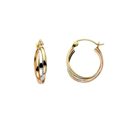 14K Tri Color Gold 3 Line Hoop Earrings | eBay