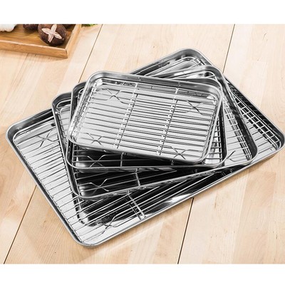 Rectangular Oven Baking Tray With Rack Stainless Steel Food Holder Tray ...