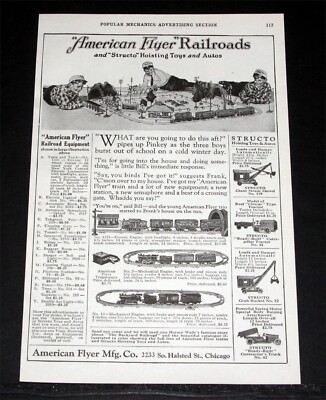 1924 OLD MAGAZINE PRINT AD, AMERICAN FLYER TRAINS, STRUCTO HOISTING ...
