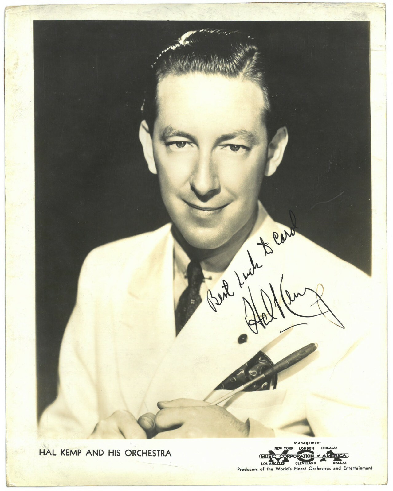 Hal Kemp signed 1930's 8x10 Photo To Carol imperfect - JSA Jazz-Swing ...