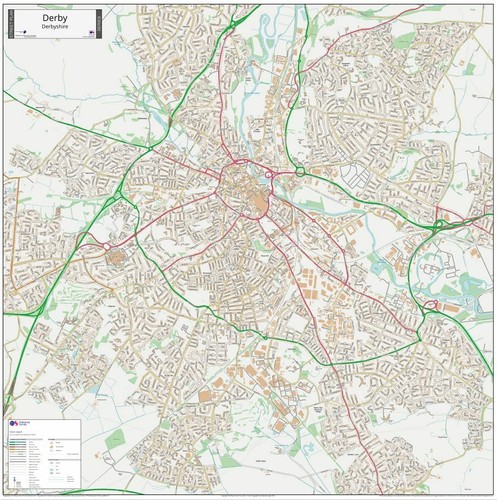 WALL MAP OF DERBY - DERBY STREET MAP - Street Map Series of WALL MAPS ...