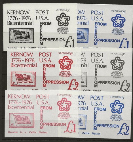 GB Cinderella Cornwall (Kernow) labels 6 different for US Bi-Centenary ...