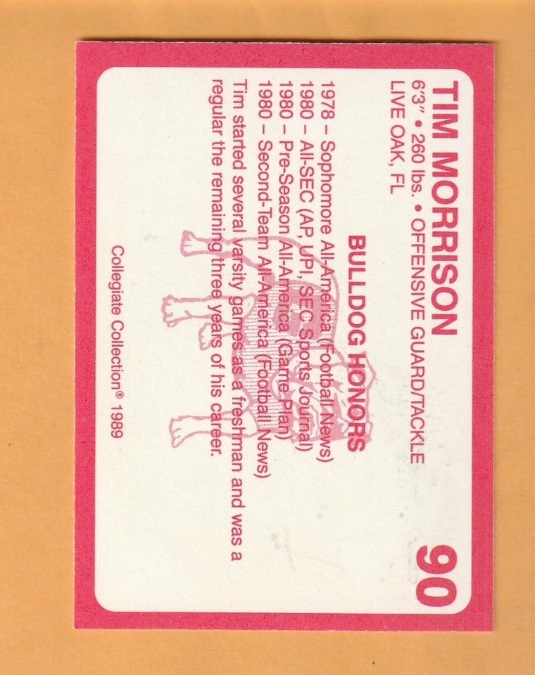 Tim Morrison Georgia Bulldogs Signed 1989 Card #90 Live Oak Florida | eBay