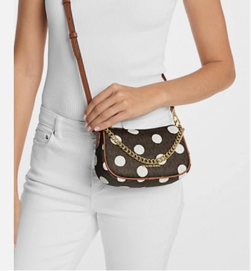 NWT Michael Kors Carmela Small Polka Dot Signature Logo Pochette Brown ...