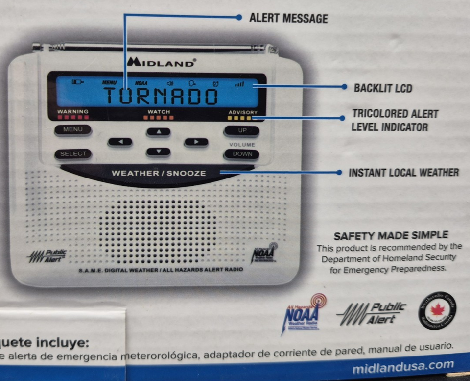 Midland WR120B Programmable NOAA Weather Alert Radio Emergency Spanish ...