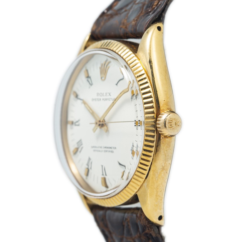 Rolex Oyster Perpetual 6567 VINTAGE 1950s 18k Yellow Roman White Dial ...