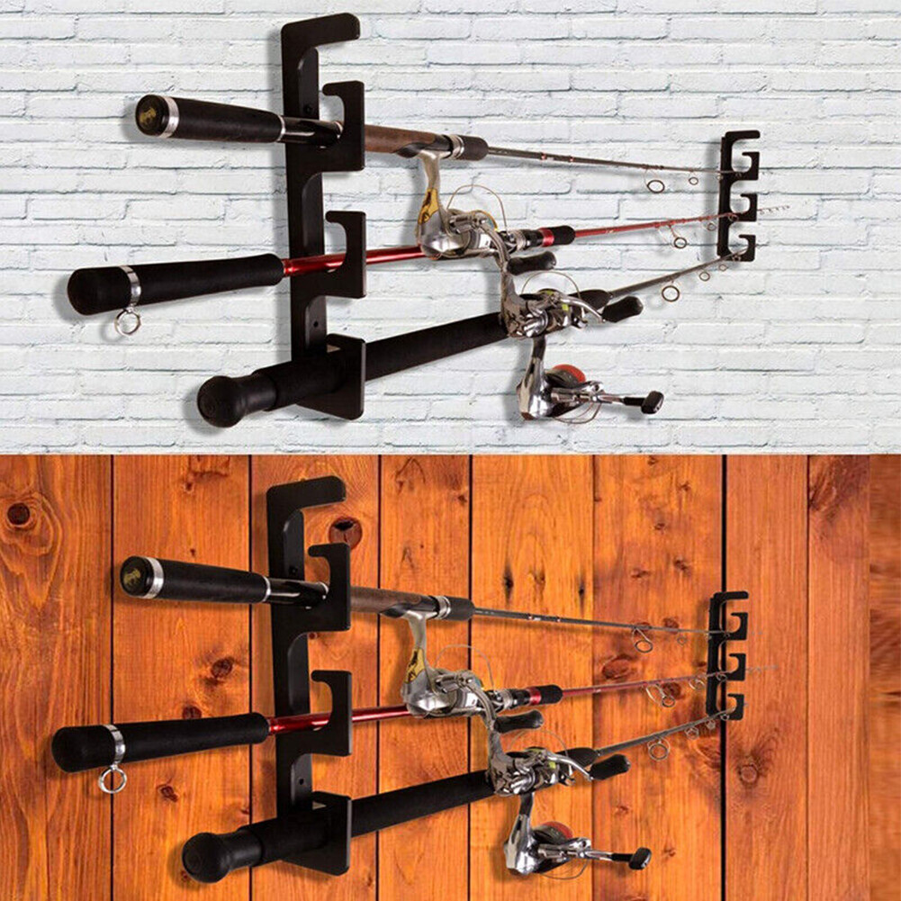4X Wall Mount Fishing Rod Holder Horizontal 6-Rod Black Fishing Rod ...