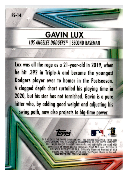 2021 Topps Chrome #FS-14 Gavin Lux Future Stars Los Angeles Dodgers | eBay