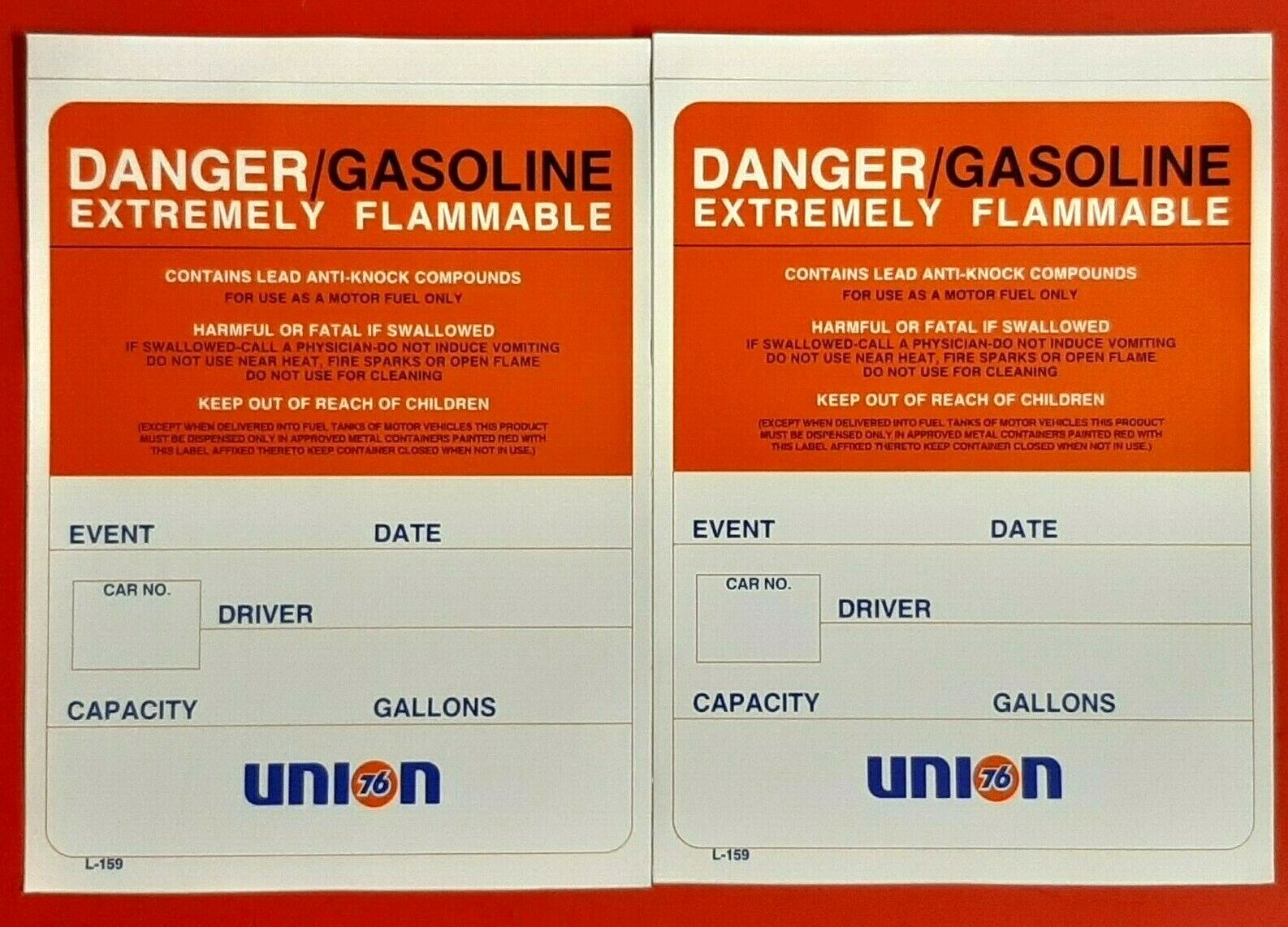 2 -NEW NOS Vintage UNION 76 NASCAR Fuel Racing Dump Gas Can Danger ...