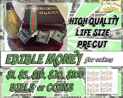 Money coins Birthday cake topper Edible picture image sugar paper ...