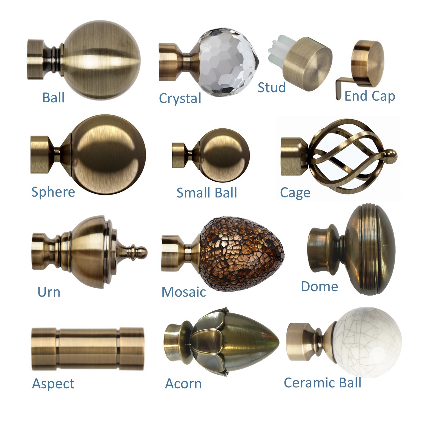 Trade Pole Curtain Pole Finials, for 28mm Poles, Antique Brass, Pack of ...