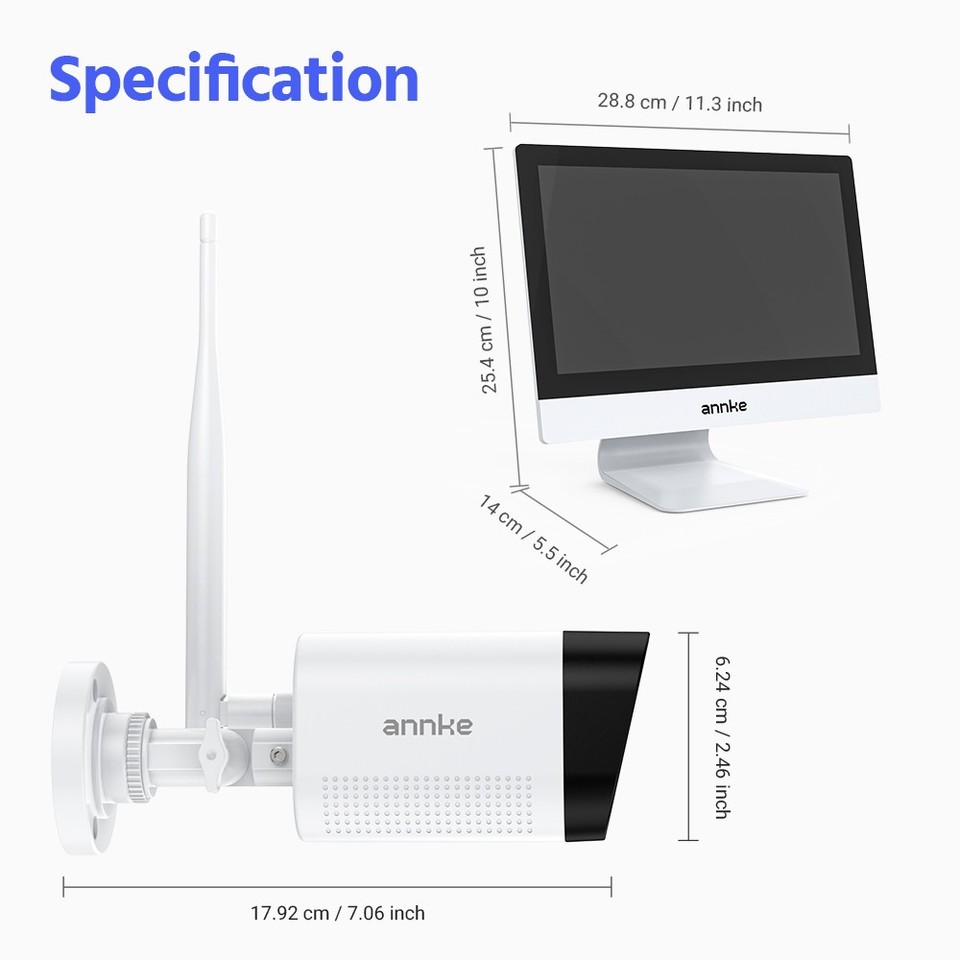 ANNKE Wireless 4K NVR 12” Monitor HD 3MP AI Security Camera System Two ...