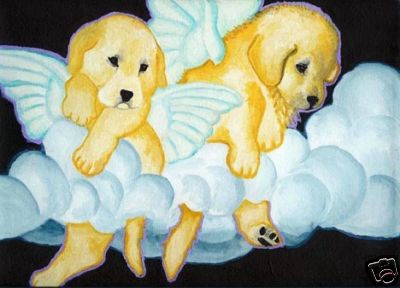 GOLDEN RETRIEVER ANGELS dog art PRINT of Painting VERN | eBay