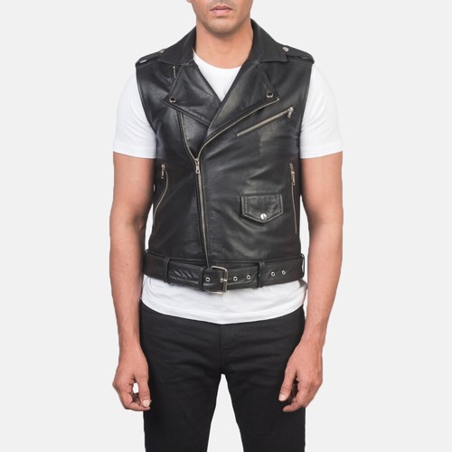 Men's Genuine Cow Leather Heavy Buckled Rocker Biker Motorcycle Vest ...
