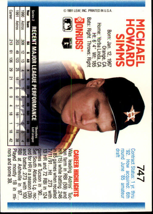 1992 Donruss Baseball Card #747 Mike Simms | eBay