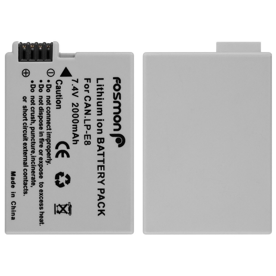Fosmon 1x 2000mAh LP-E8 Replacement Battery for Canon EOS T2i 550D LPE8 ...