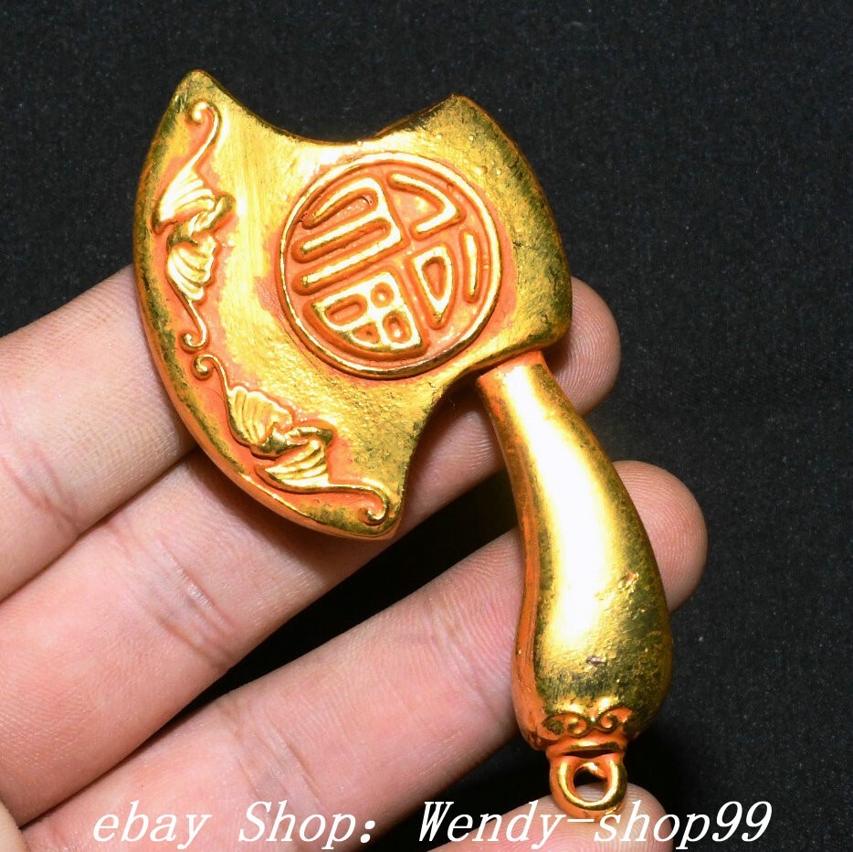 Old Chinese Dynasty Copper Gilt Feng Shui Bat Ax Axe Hatchet Weapon ...