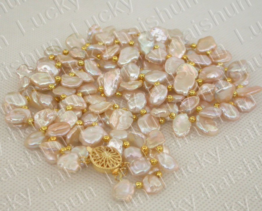 Long natural 20" 11mm 2row Baroque light pink Reborn keshi pearls ...