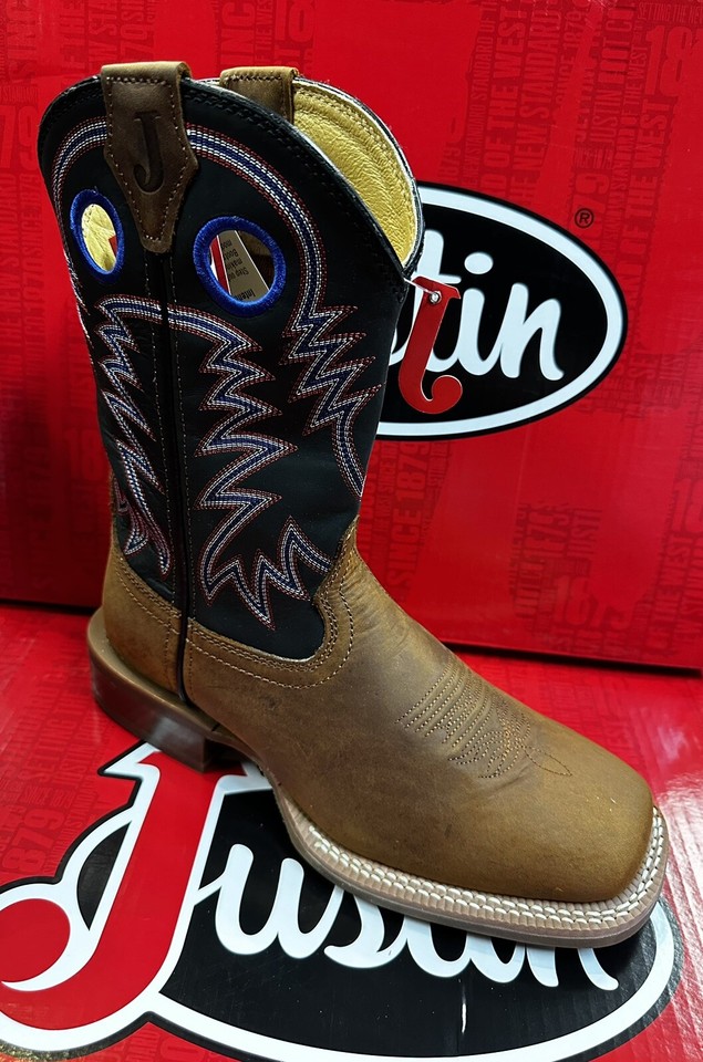 Justin Men's Show Stopper Brown Cowhide Wide Square Toe Western Boots ...