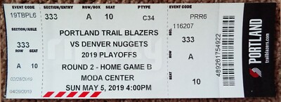 TICKET 2019 Playoffs Rnd 2 Gm 4 Portland Blazers Denver Nuggets JOKIC ...