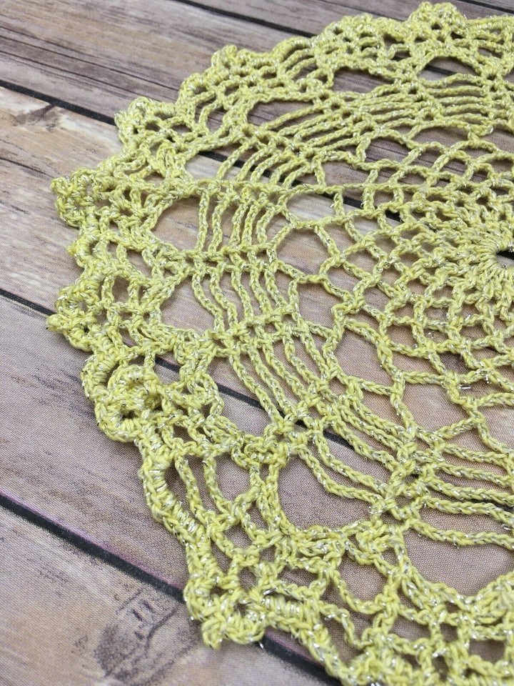 #Y26 Hand Crocheted Doily Neon Yellow Glitter 10" Doilies Centerpiece ...