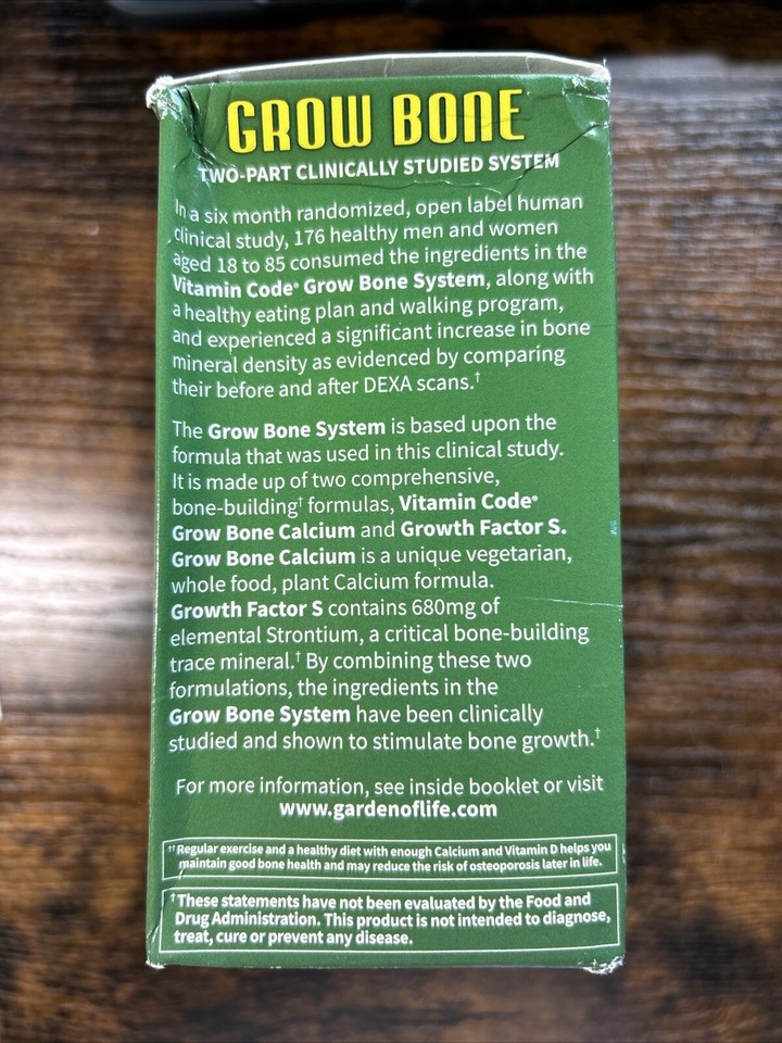 Garden of Life Vitamin Code Grow Bone System Increase Bone Mineral ...