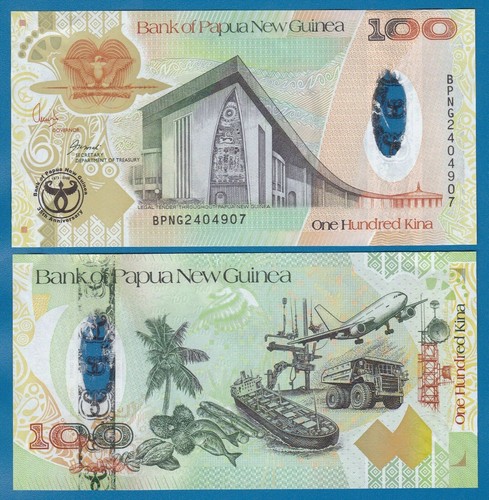 Papua New Guinea 100 Kina P 37a ND 2008 UNC Hybrid note, Commemorative ...