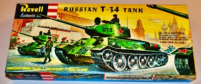 ORIGINAL REVELL "S" KIT NO. H-538:129 RUSSIAN T-34 TANK MODEL KIT 1958 ...