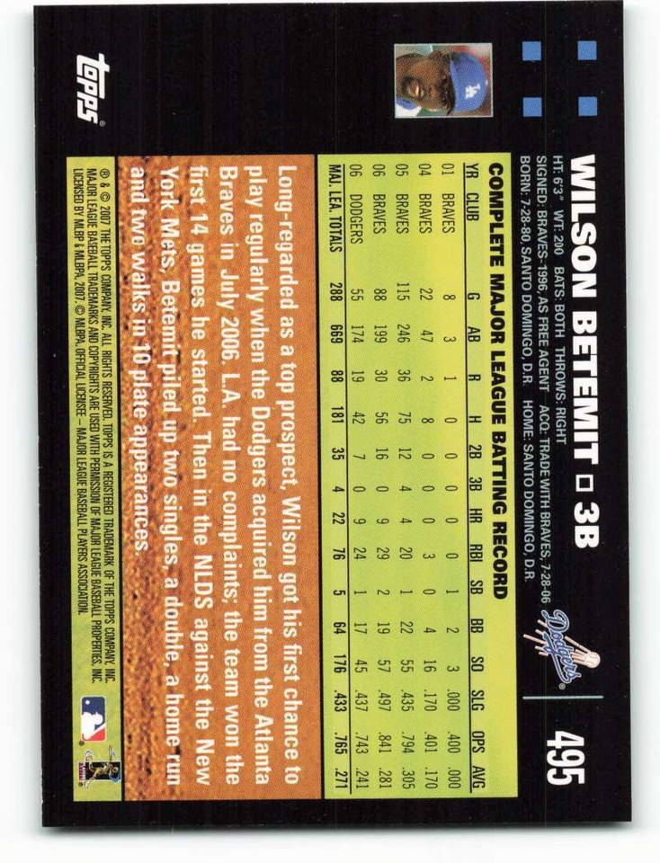 2007 Topps #495 Wilson Betemit NM-MT Dodgers | eBay