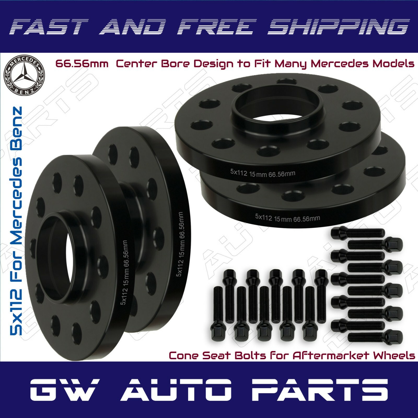 4 PCs 15mm Mercedes Benz 5x112 Hub Centric Wheel Spacers W/Cone lug ...
