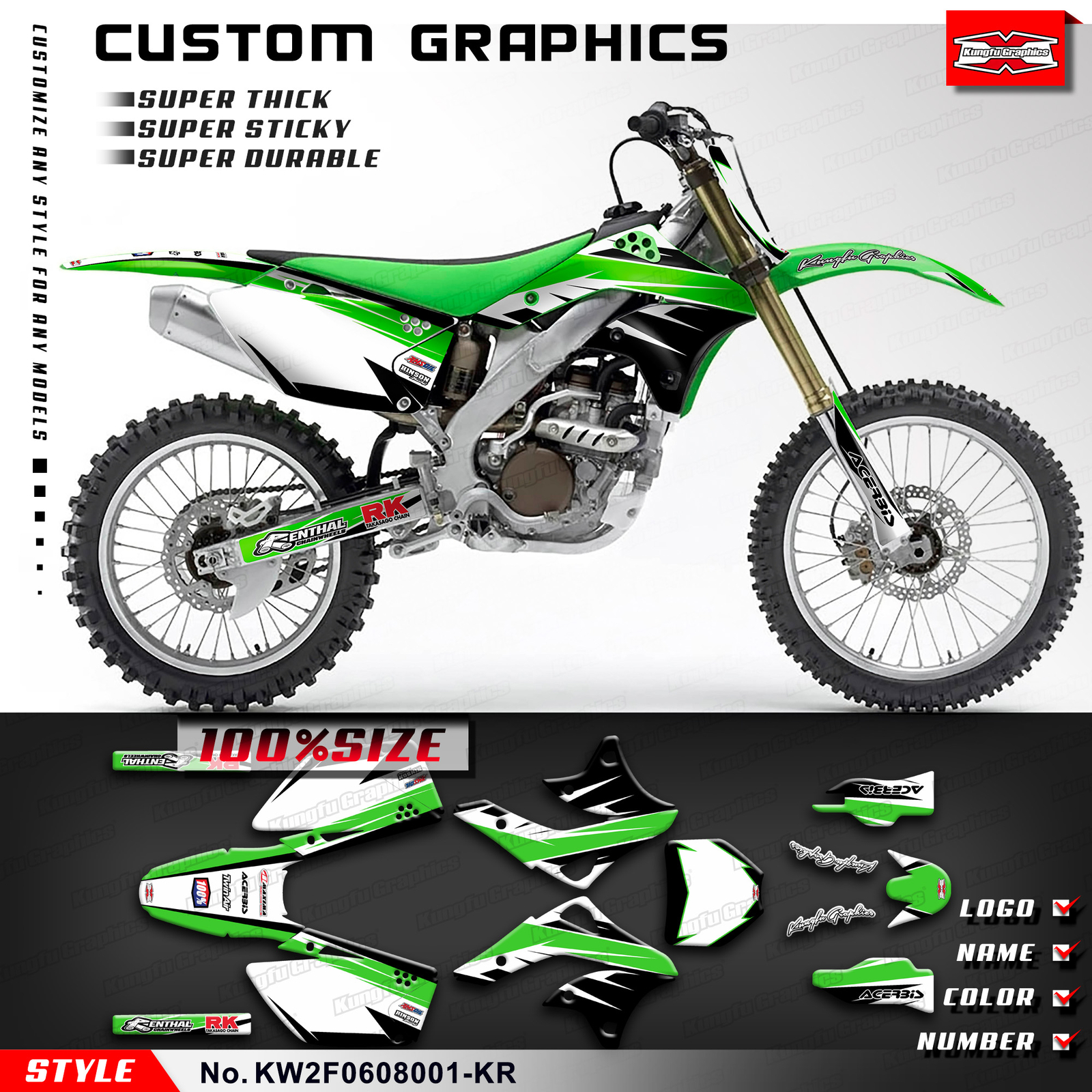 Racing Graphics Motorcycle Stickers for KX250F KXF 250 KXF250 2006 2007 ...
