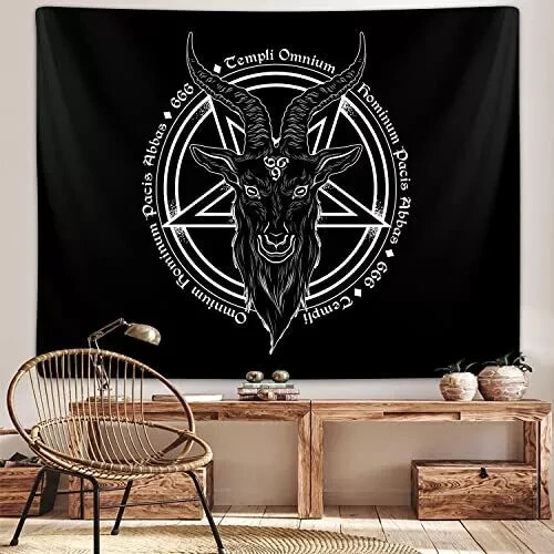 Satanic Pentagram Tapestry for Bedroom Baphomet Statue Art Goat Head ...