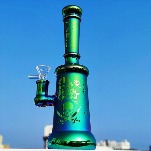 10 In Tinted Green Skull Roses Pirates XJCGB Glass Water Smoking Pipe ...